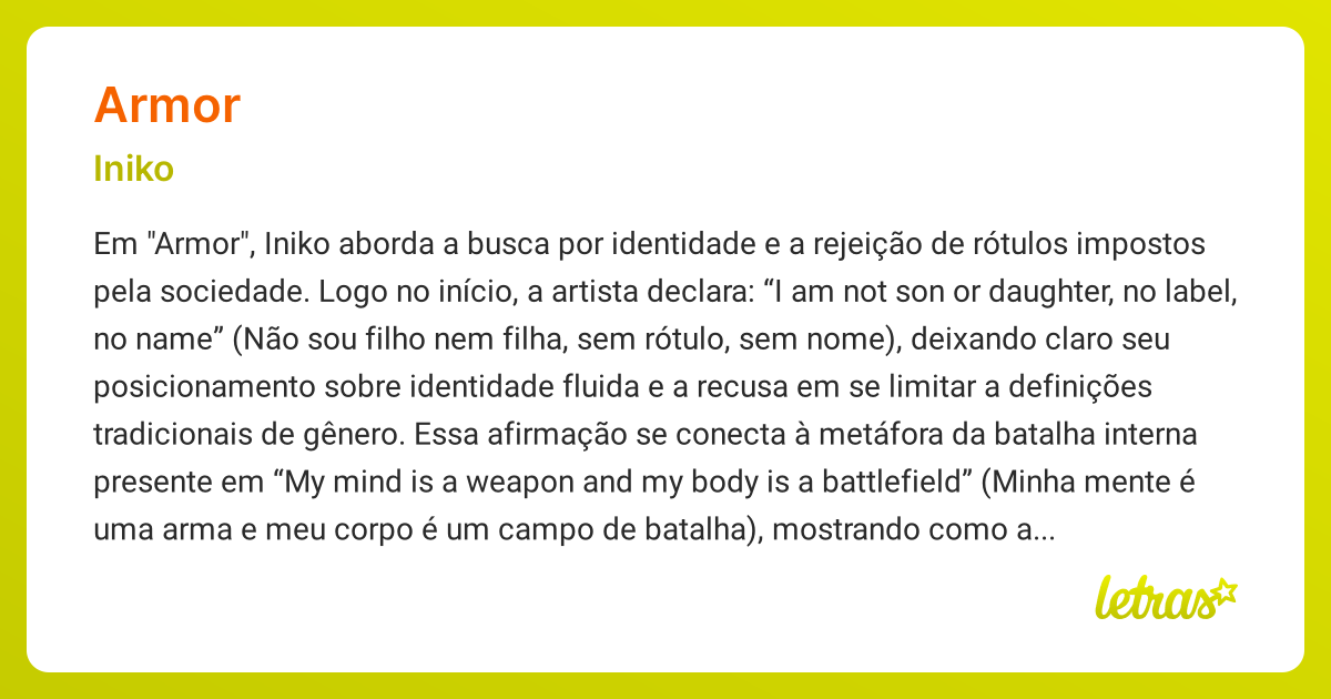 Significado da música ARMOR (Iniko) - LETRAS.MUS.BR