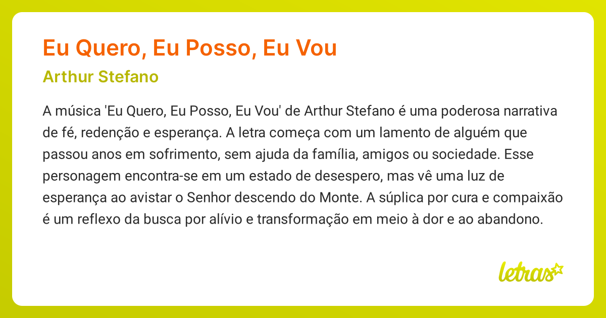 Significado da música EU QUERO, EU POSSO, EU VOU (Arthur Stefano ...