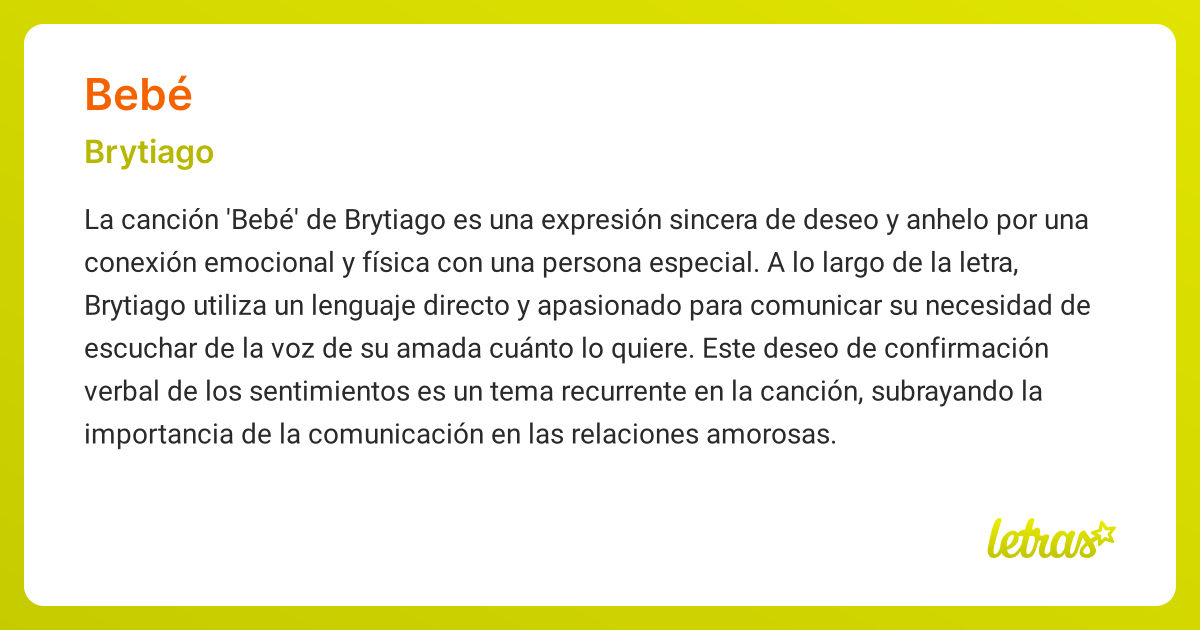Significado de la canción BEBÉ (Brytiago) - LETRAS.COM