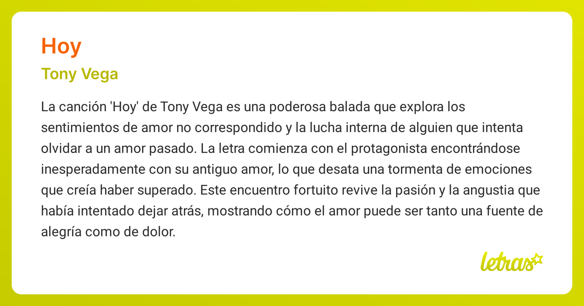 Significado de la canción HOY (Tony Vega) - LETRAS.COM