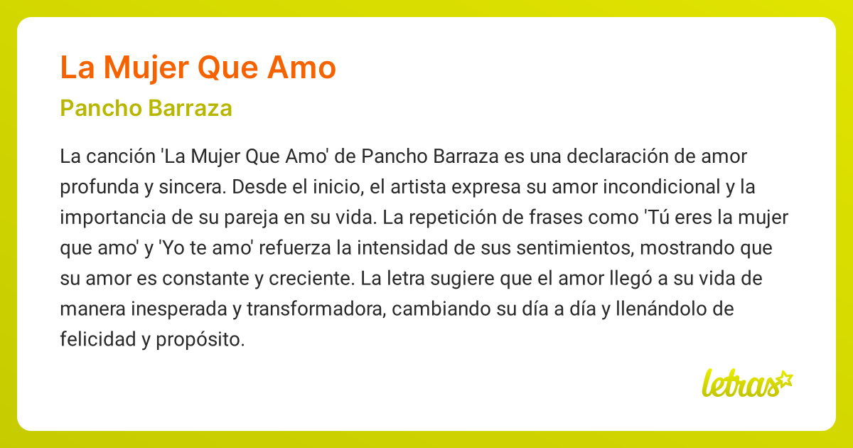 Significado de la canción LA MUJER QUE AMO (Pancho Barraza) - LETRAS.COM