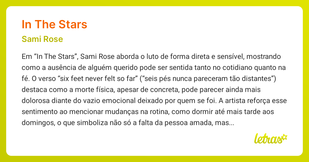 Significado da música IN THE STARS (Sami Rose) - LETRAS.MUS.BR