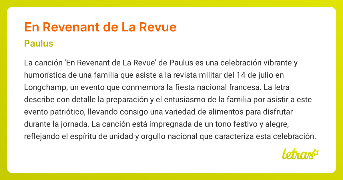 Significado de la canción EN REVENANT DE LA REVUE (Paulus) - LETRAS.COM