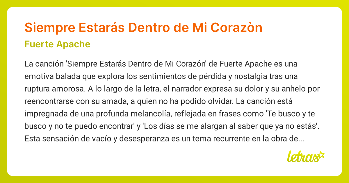 Significado de la canción Siempre Estarás Dentro de Mi Corazòn (Fuerte ...