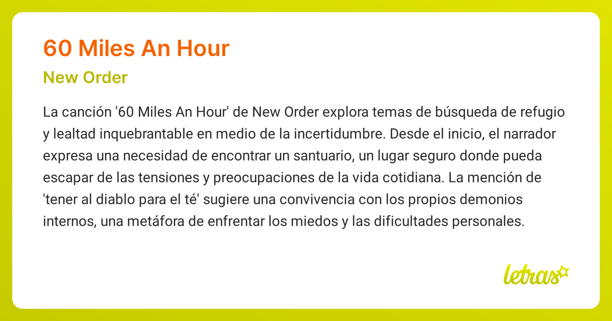 Significado de la canción 60 MILES AN HOUR (New Order) - LETRAS.COM
