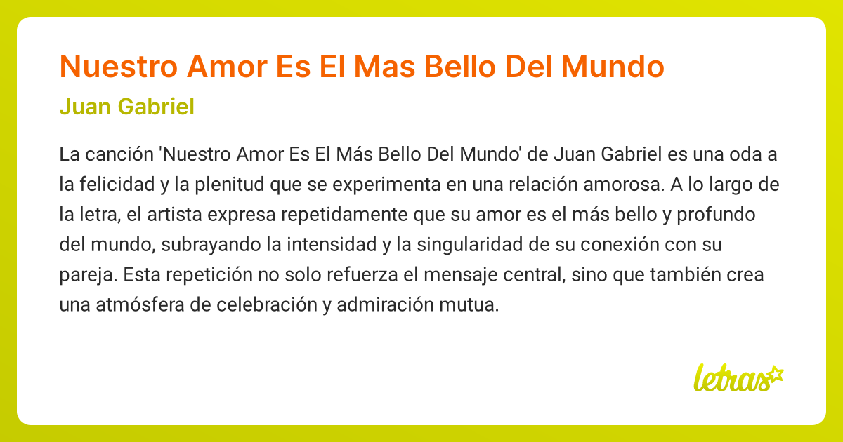 Significado de la canción Nuestro Amor Es El Mas Bello Del Mundo (Juan ...