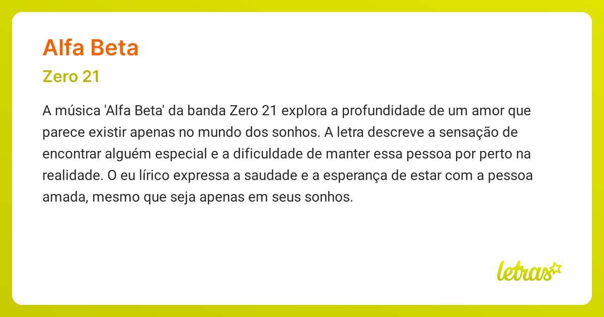 Significado da música ALFA BETA (Zero 21) - LETRAS.MUS.BR