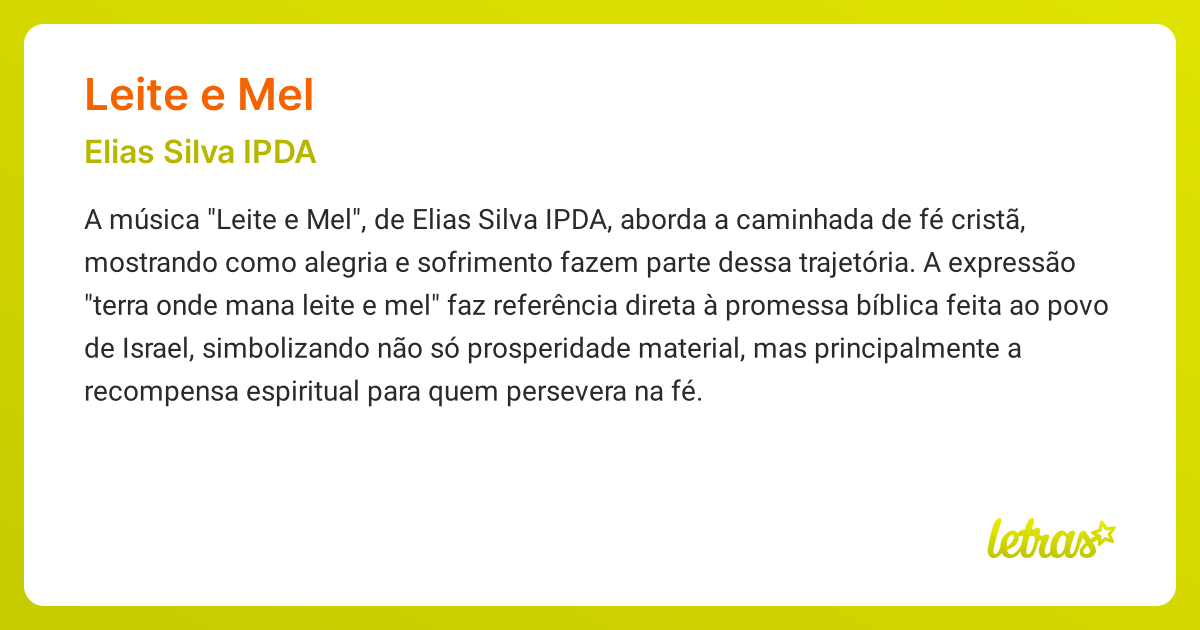 Significado da música LEITE E MEL (Elias Silva IPDA) - LETRAS.MUS.BR
