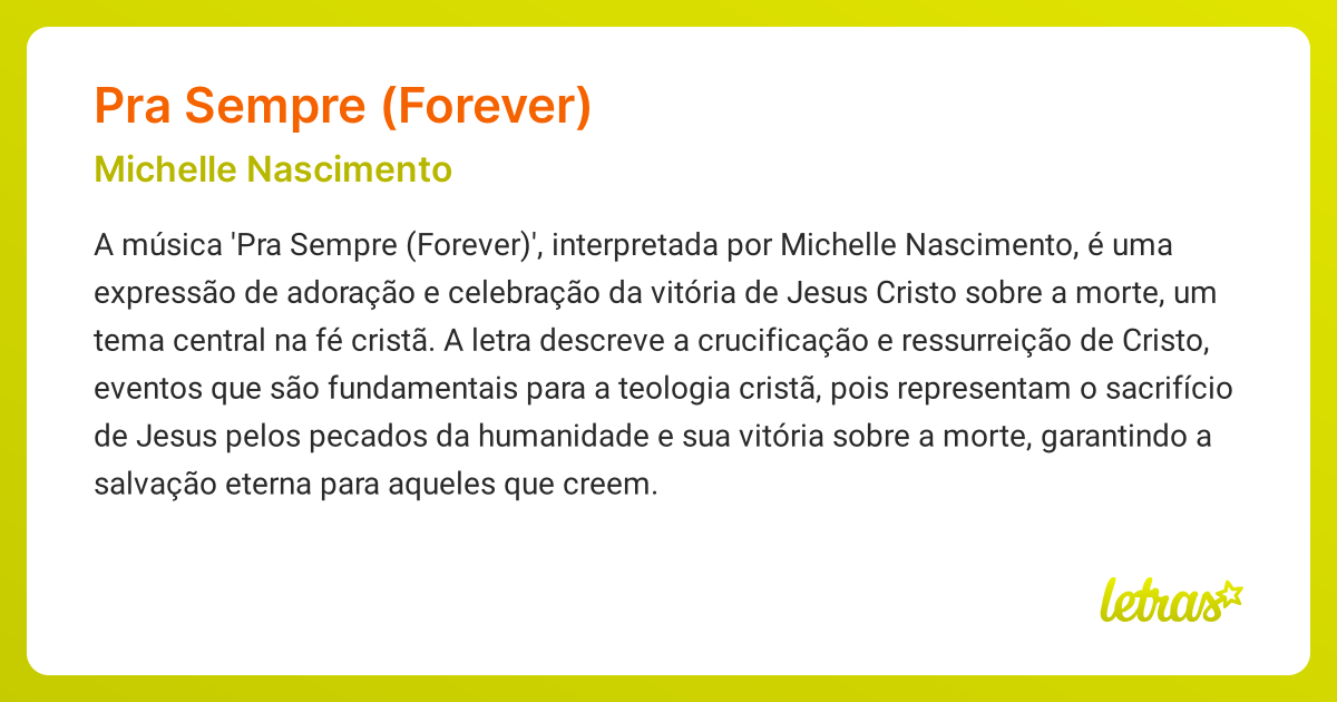 Significado da música PRA SEMPRE (FOREVER) (Michelle Nascimento ...