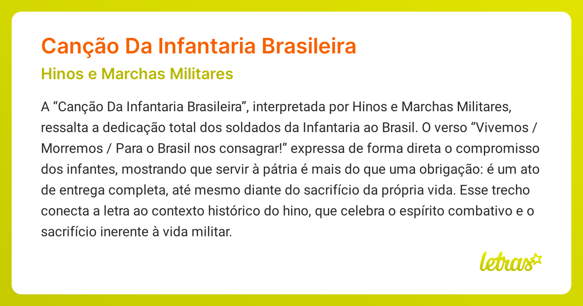 Significado da música Canção Da Infantaria Brasileira (Hinos e Marchas ...