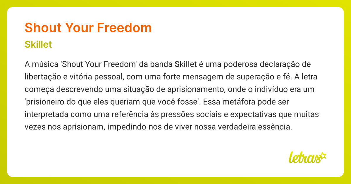Significado da música SHOUT YOUR FREEDOM (Skillet) - LETRAS.MUS.BR