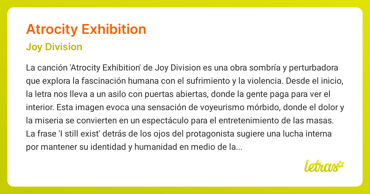 Significado de la canción ATROCITY EXHIBITION (Joy Division) - LETRAS.COM