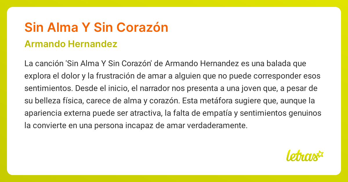 Significado de la canción SIN ALMA Y SIN CORAZÓN (Armando Hernandez ...