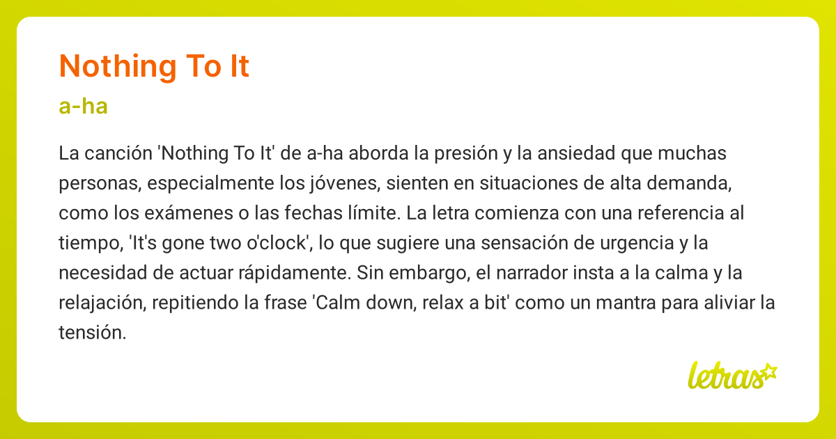 Significado de la canción NOTHING TO IT (a-ha) - LETRAS.COM