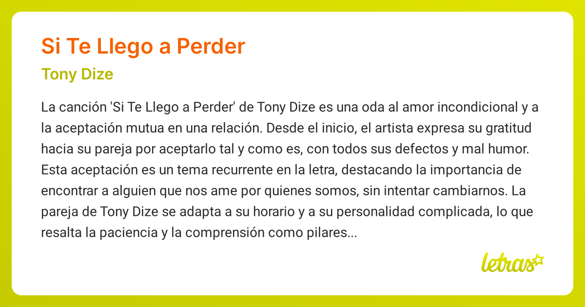 Significado de la canción SI TE LLEGO A PERDER (Tony Dize) - LETRAS.COM