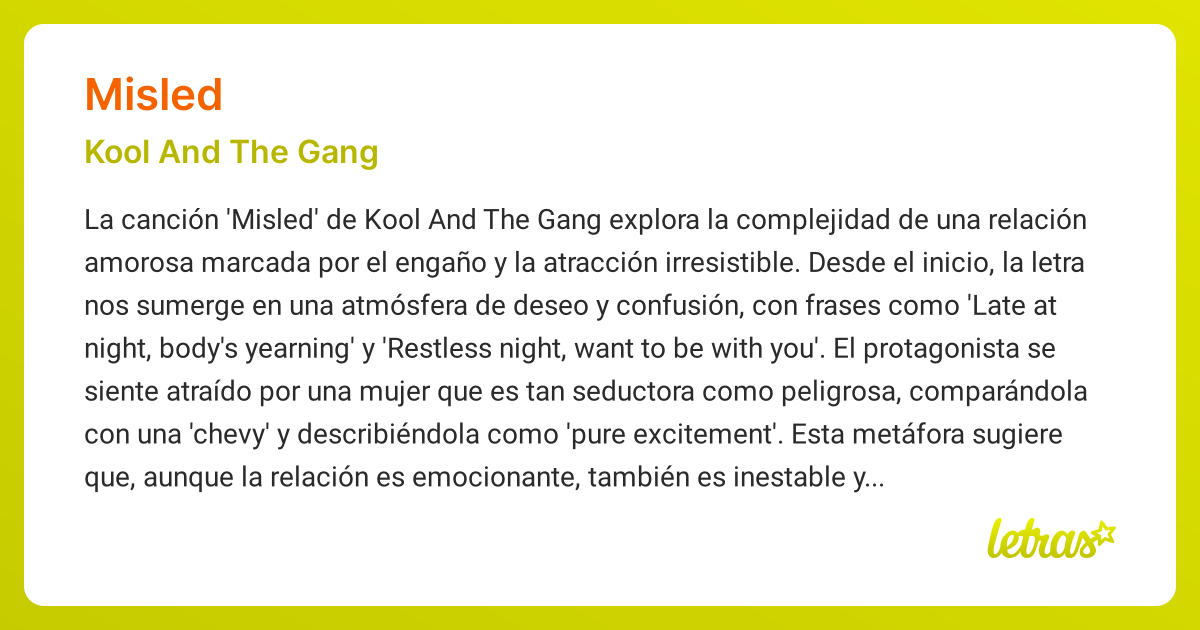 Significado de la canción MISLED (Kool And The Gang) - LETRAS.COM