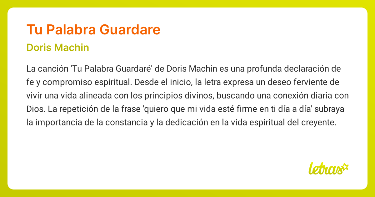 Significado de la canción TU PALABRA GUARDARE (Doris Machin) - LETRAS.COM