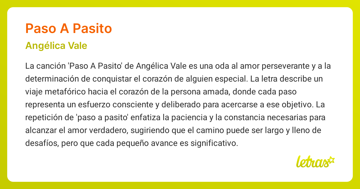 Significado de la canción PASO A PASITO (Angélica Vale) - LETRAS.COM