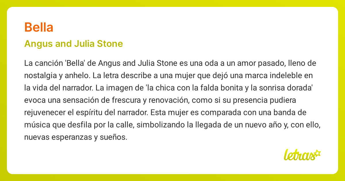 Significado de la canción BELLA (Angus and Julia Stone) - LETRAS.COM
