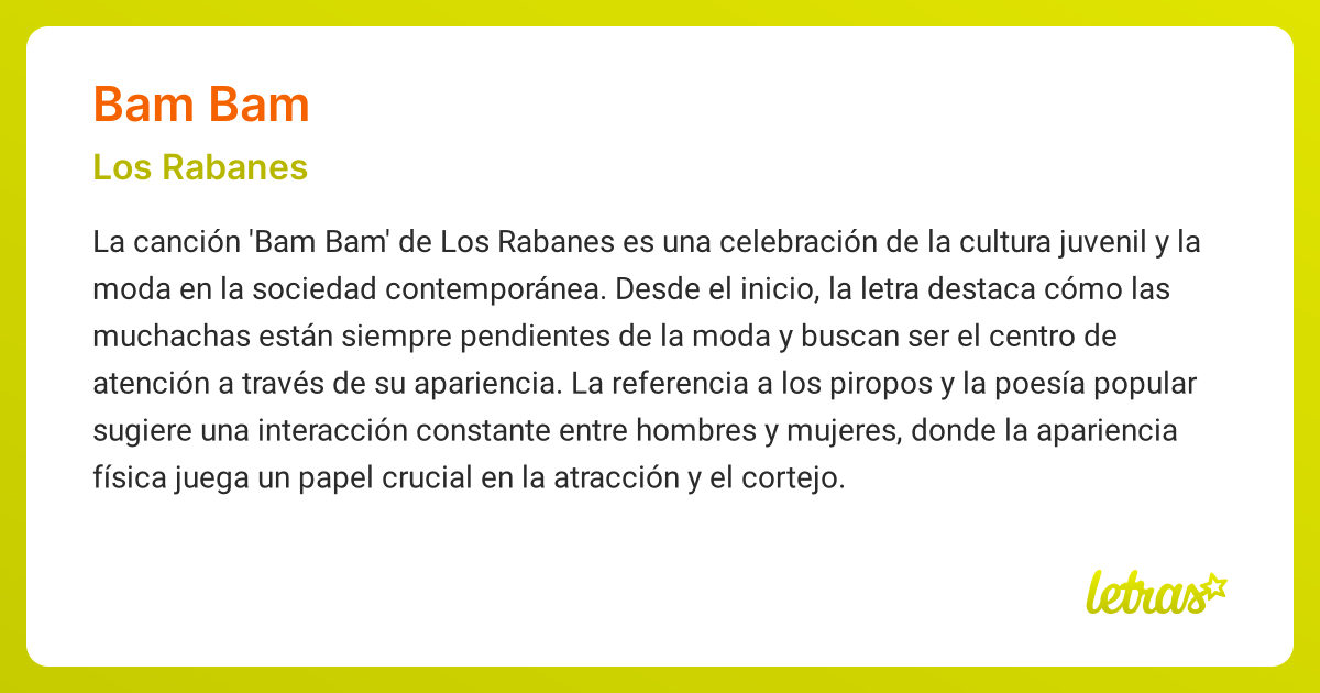 Significado de la canción BAM BAM (Los Rabanes) - LETRAS.COM