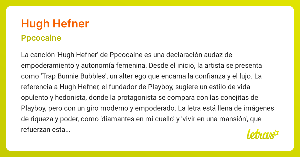 Significado de la canción HUGH HEFNER (Ppcocaine) - LETRAS.COM