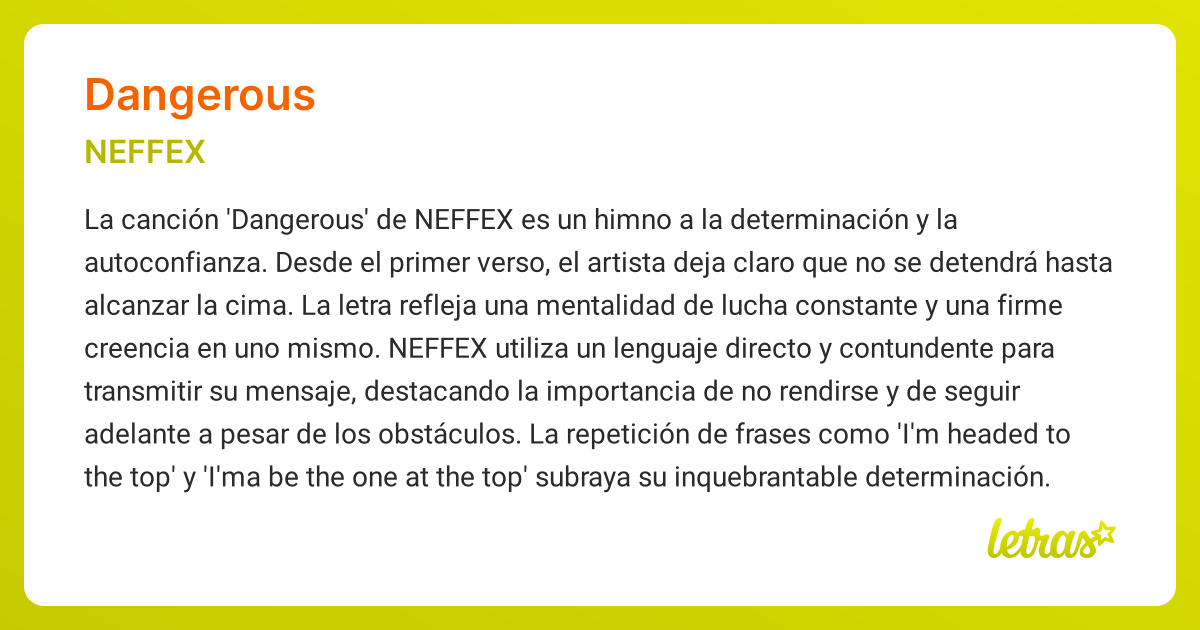 Significado de la canción DANGEROUS (NEFFEX) - LETRAS.COM