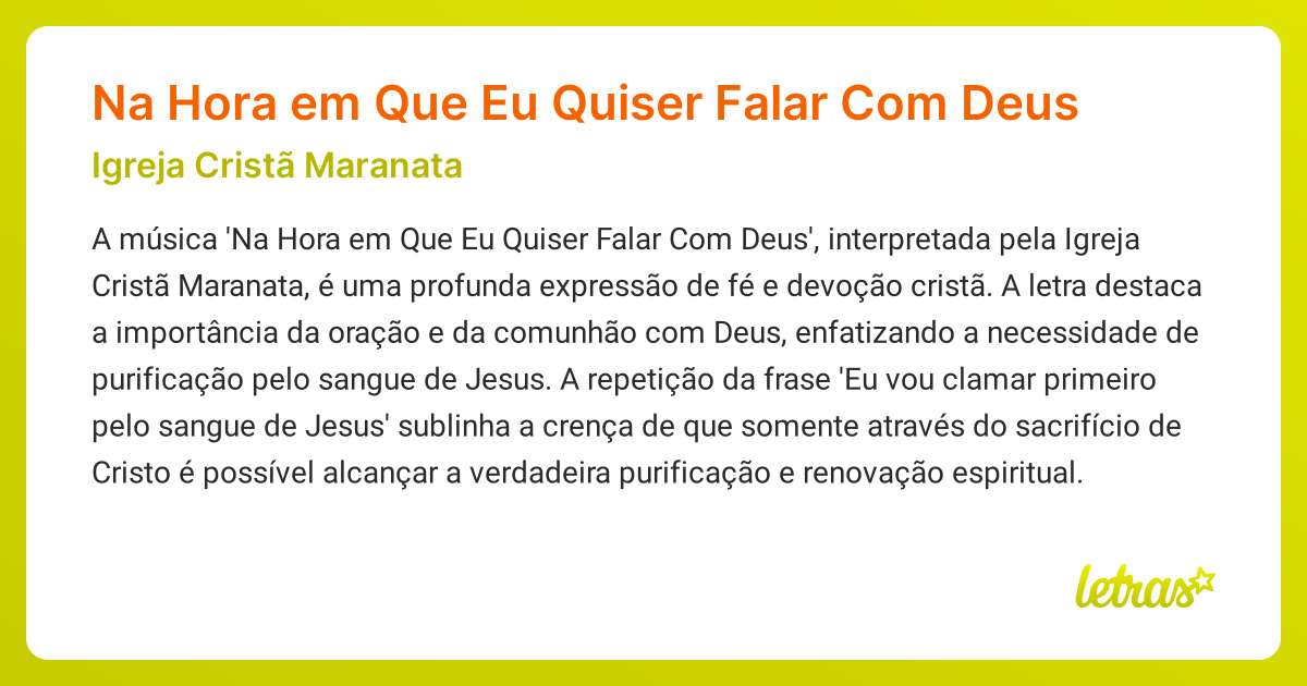 Significado da música Na Hora em Que Eu Quiser Falar Com Deus (Igreja ...