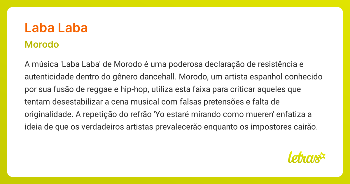 Significado da música LABA LABA (Morodo) - LETRAS.MUS.BR