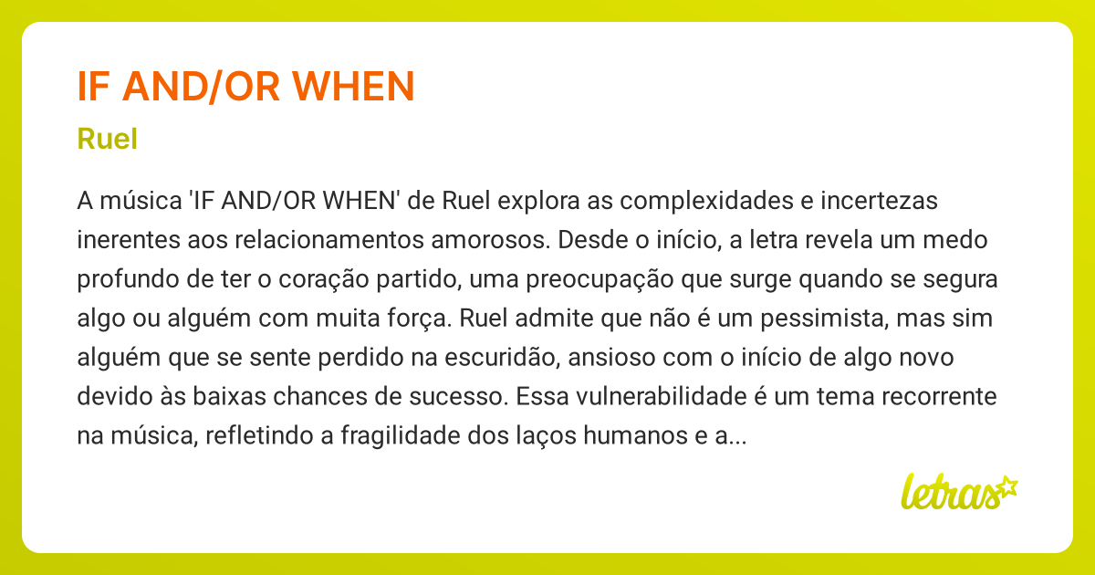 Significado da música IF AND/OR WHEN (Ruel) - LETRAS.MUS.BR