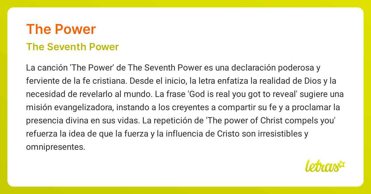 Significado de la canción THE POWER (The Seventh Power) - LETRAS.COM