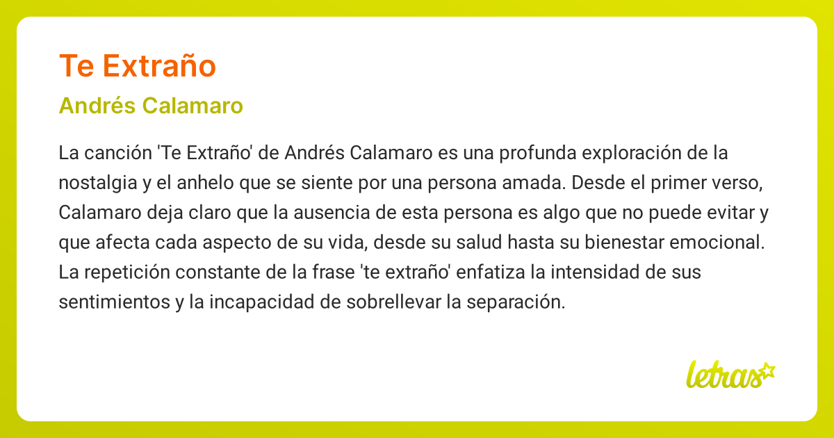 Significado de la canción TE EXTRAÑO (Andrés Calamaro) - LETRAS.COM