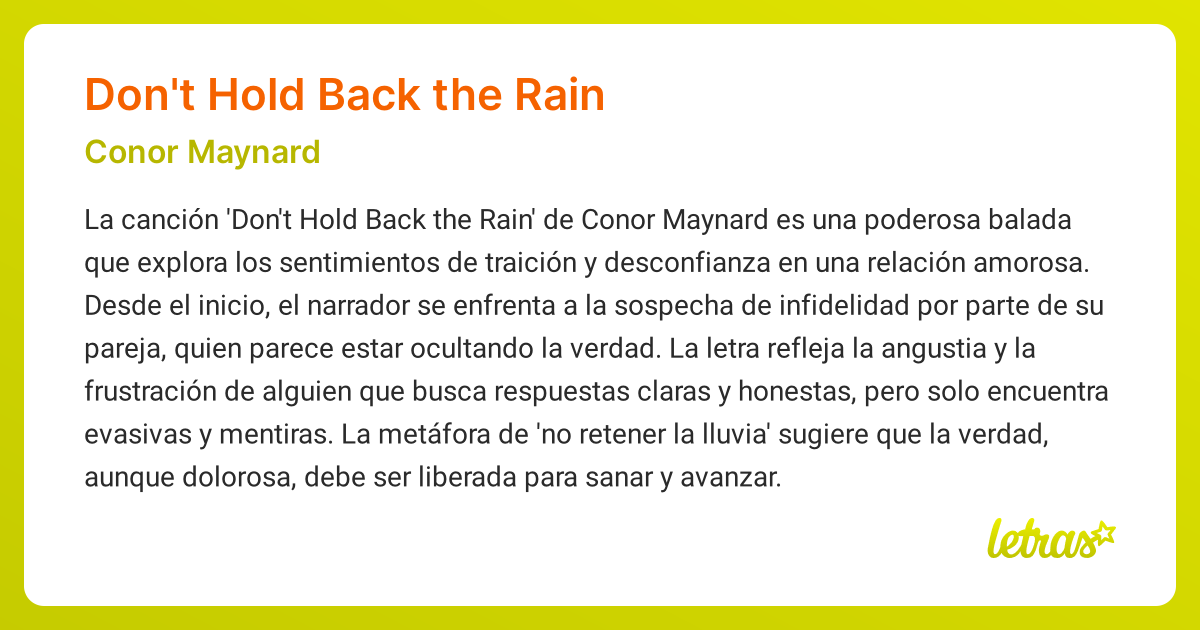 Significado de la canción DON'T HOLD BACK THE RAIN (Conor Maynard ...