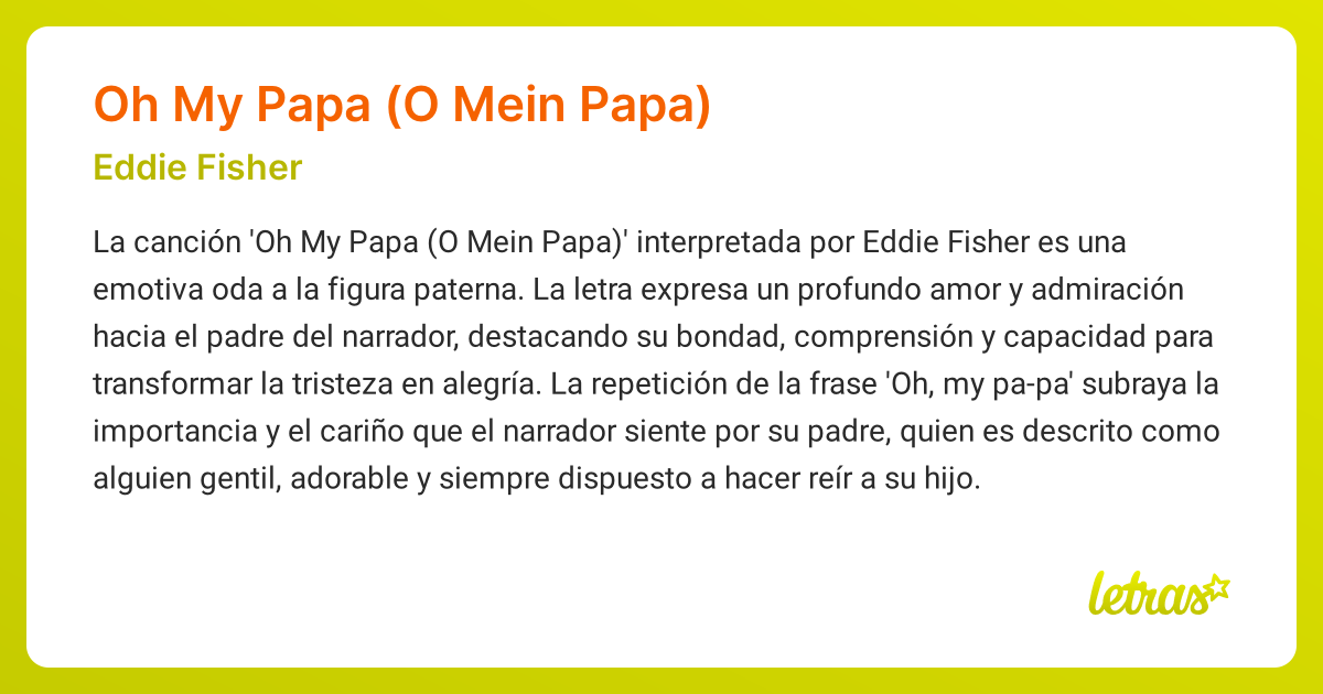 Significado de la canción OH MY PAPA (O MEIN PAPA) (Eddie Fisher ...