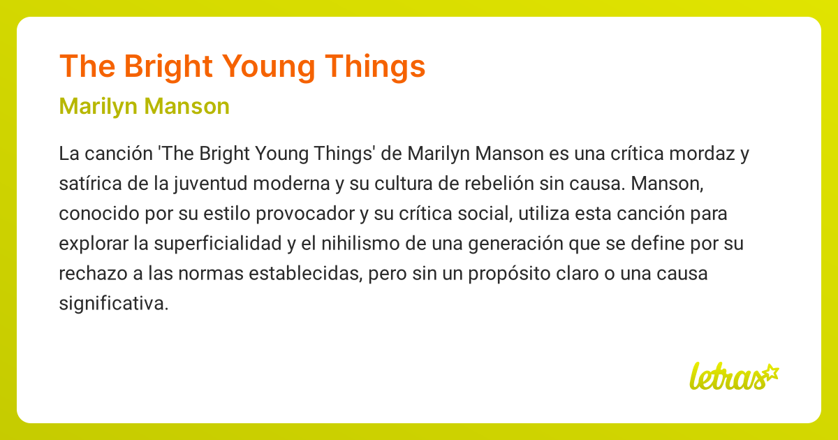 Significado de la canción THE BRIGHT YOUNG THINGS (Marilyn Manson ...