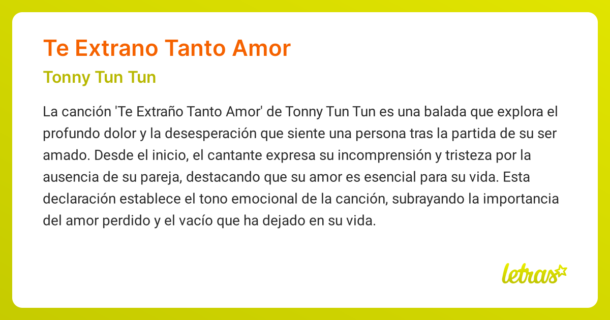 Significado de la canción TE EXTRANO TANTO AMOR (Tonny Tun Tun ...