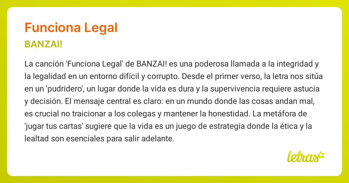 Significado de la canción FUNCIONA LEGAL (BANZAI!) - LETRAS.COM