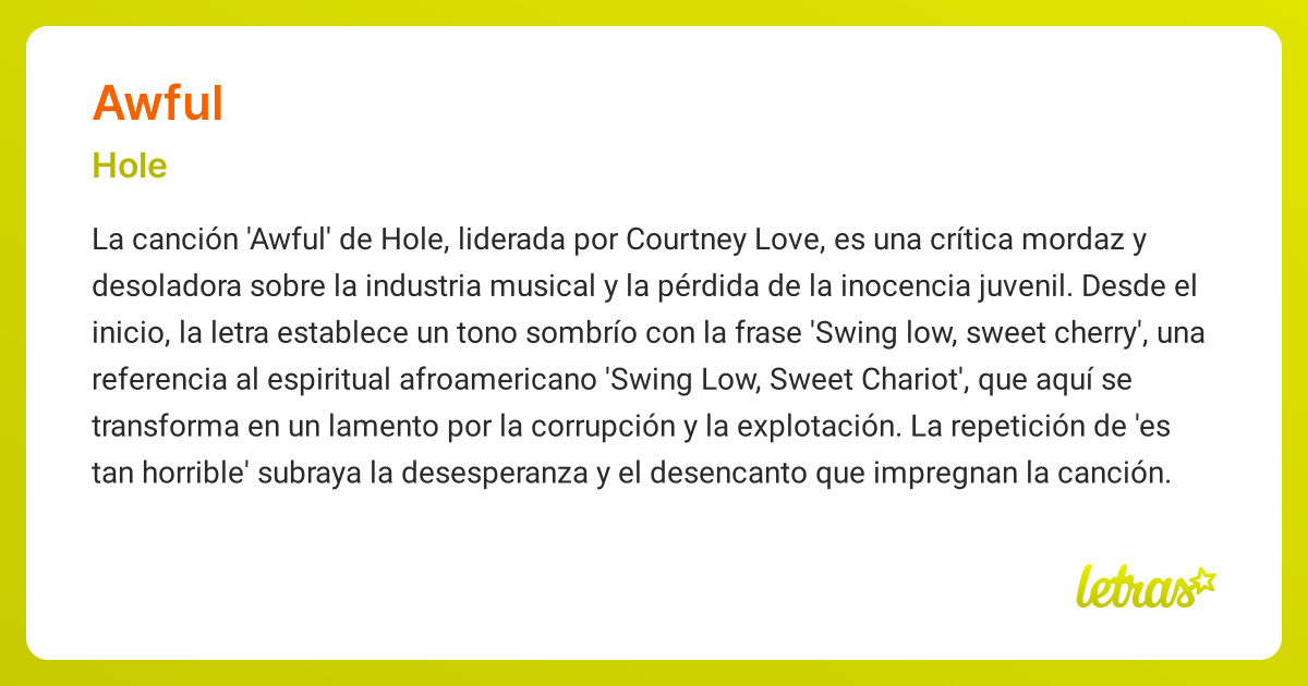Significado de la canción AWFUL (Hole) - LETRAS.COM