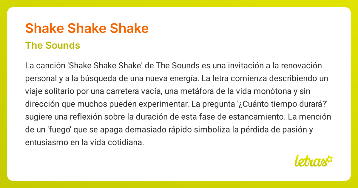 Significado de la canción SHAKE SHAKE SHAKE (The Sounds) - LETRAS.COM