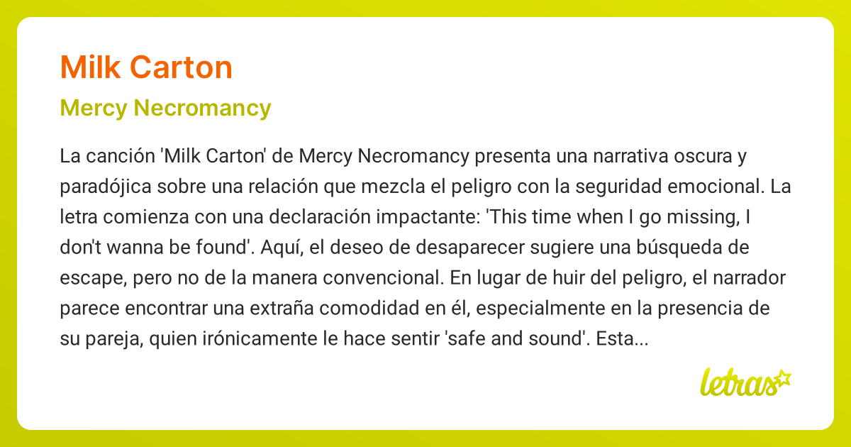 Significado de la canción MILK CARTON (Mercy Necromancy) - LETRAS.COM