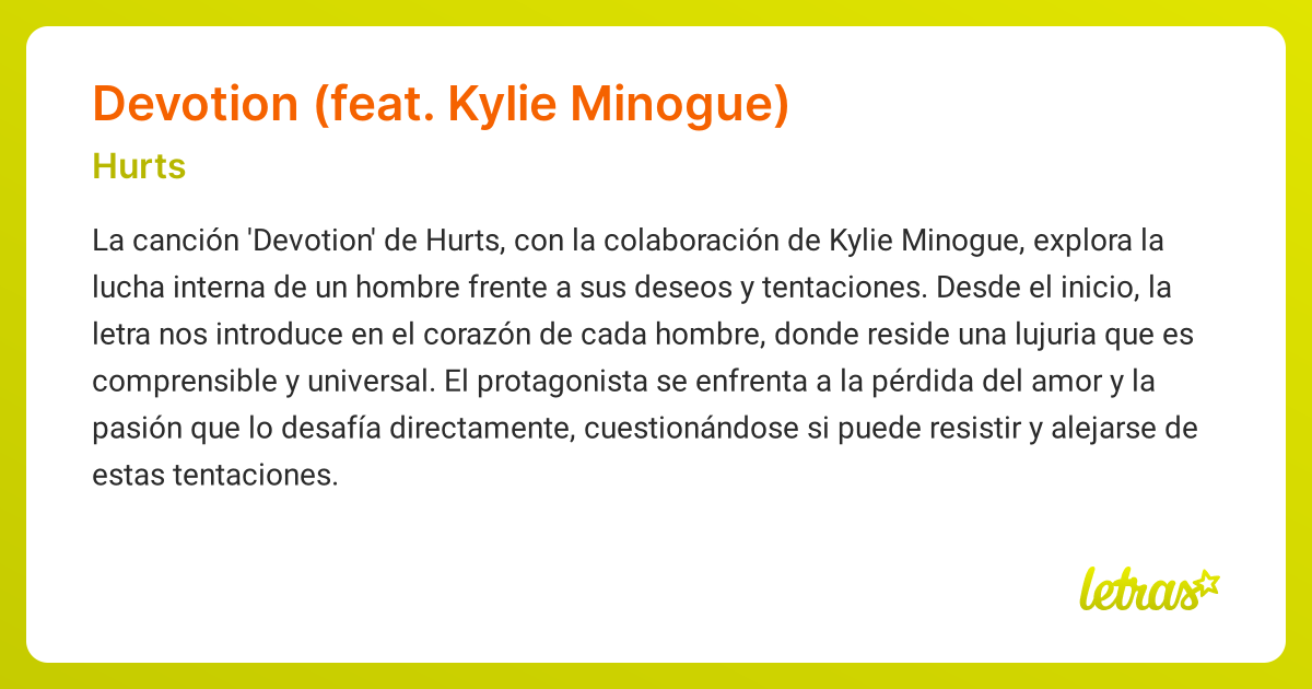 Significado de la canción DEVOTION (FEAT. KYLIE MINOGUE) (Hurts ...