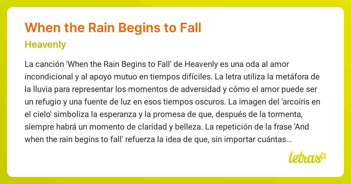 Significado de la canción WHEN THE RAIN BEGINS TO FALL (Heavenly ...