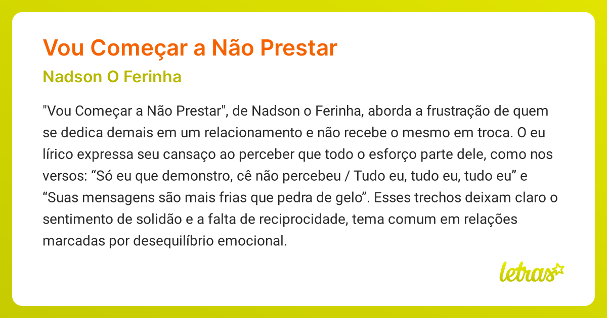 Significado da música VOU COMEÇAR A NÃO PRESTAR (Nadson O Ferinha ...