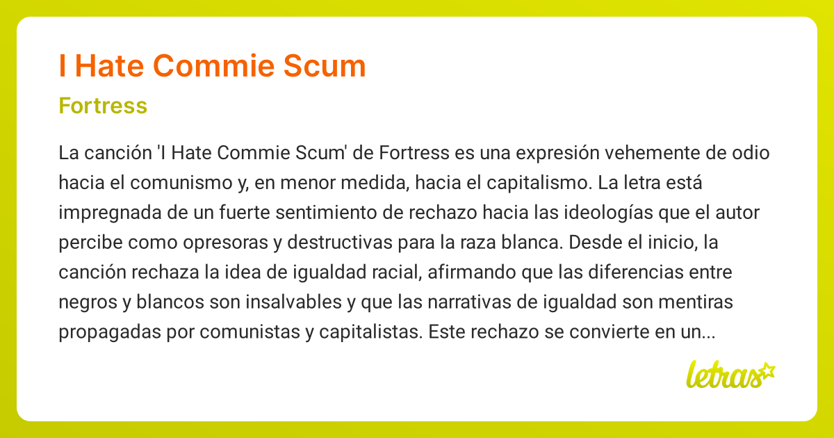 Significado de la canción I HATE COMMIE SCUM (Fortress) - LETRAS.COM