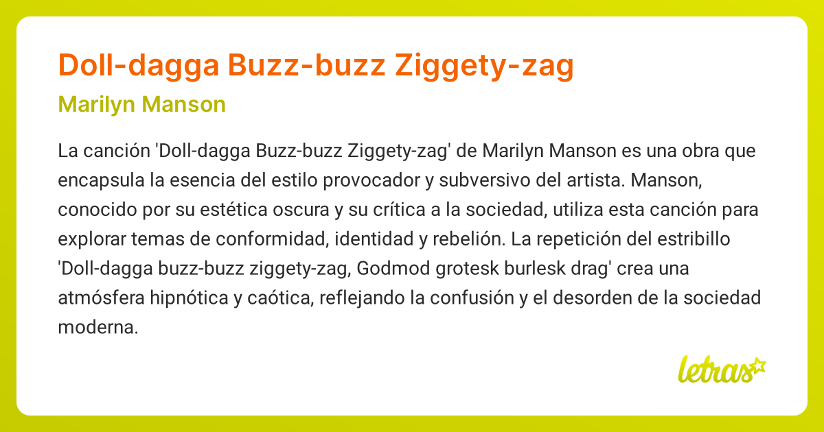 Significado de la canción Doll-dagga Buzz-buzz Ziggety-zag (Marilyn Manson) - LETRAS.COM