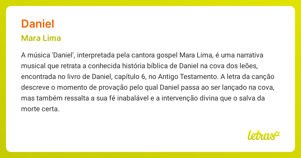 Significado da música DANIEL (Mara Lima) - LETRAS.MUS.BR