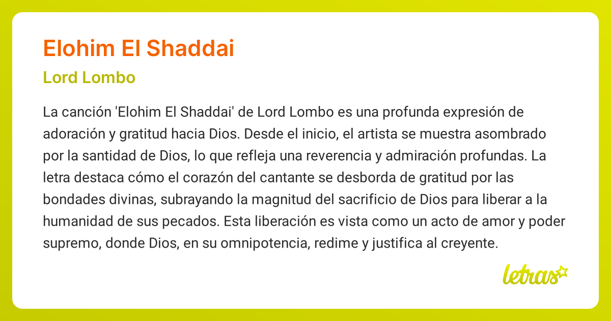 Significado de la canción ELOHIM EL SHADDAI (Lord Lombo) - LETRAS.COM
