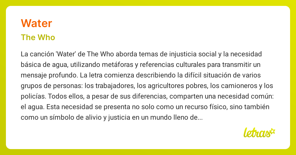 Significado de la canción WATER (The Who) - LETRAS.COM