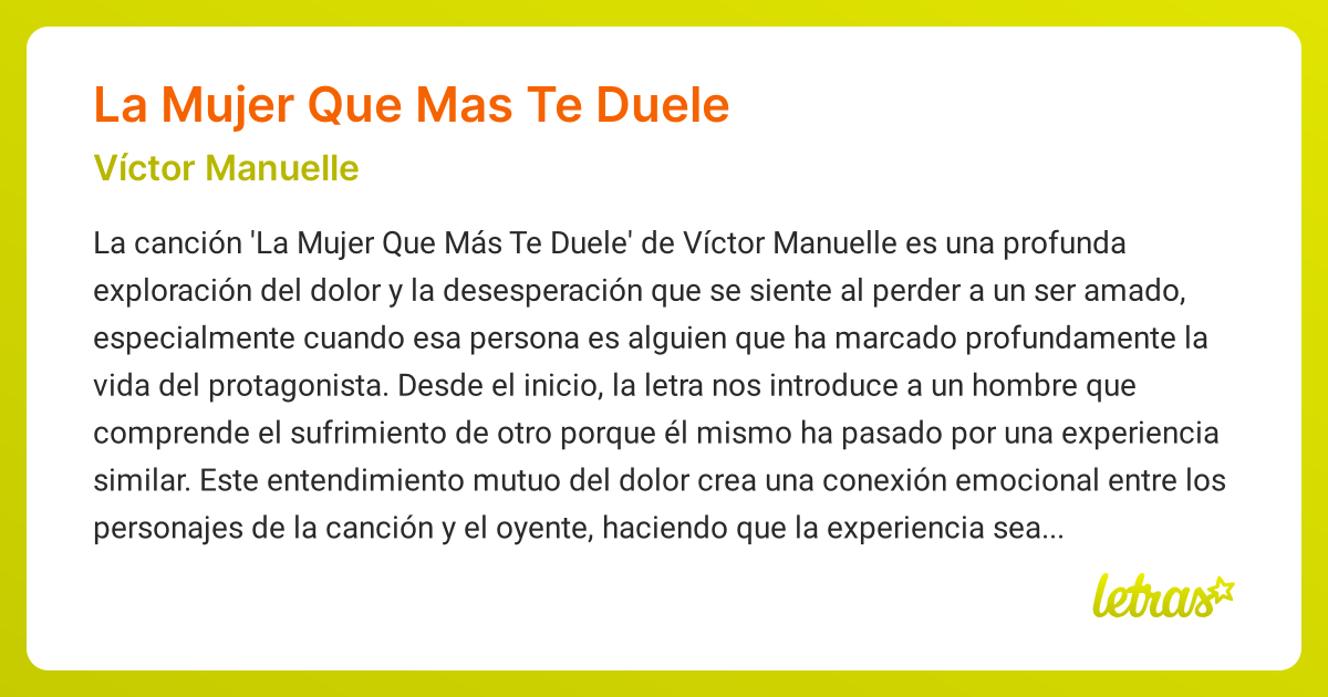 Significado de la canción LA MUJER QUE MAS TE DUELE (Víctor Manuelle ...