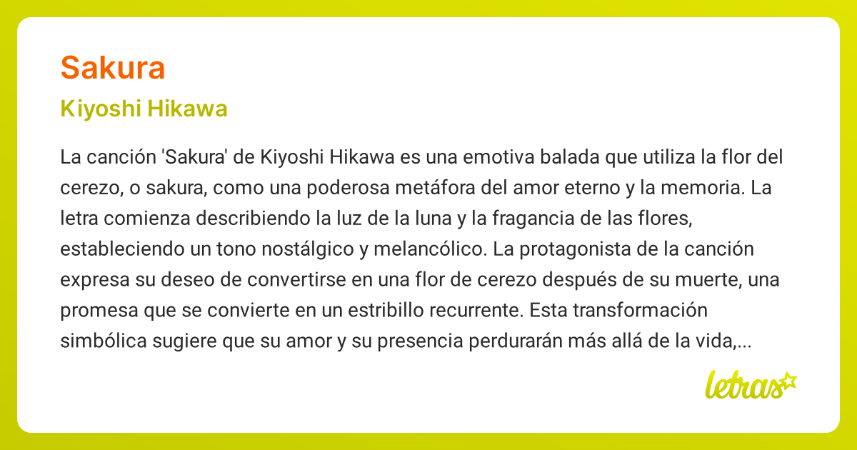 Significado de la canción SAKURA (Kiyoshi Hikawa) - LETRAS.COM