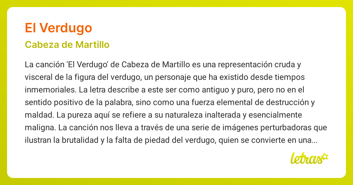 Significado de la canción EL VERDUGO (Cabeza de Martillo) - LETRAS.COM